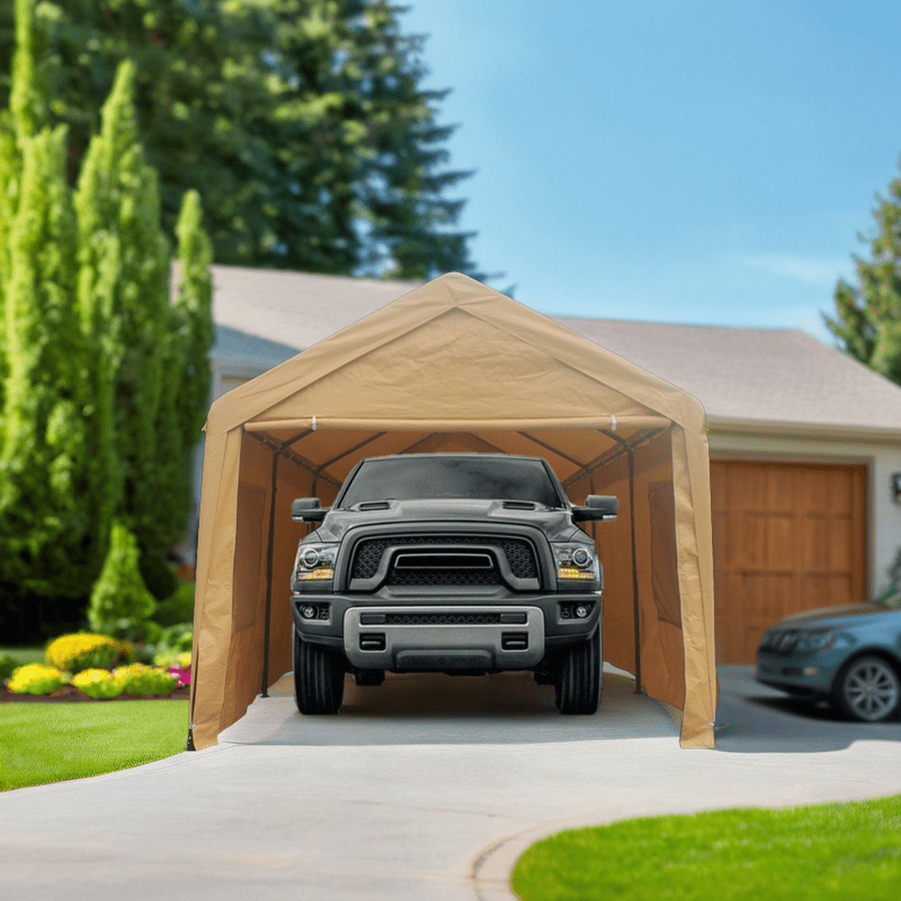 10x20 ft carport portable garage with mesh windows and rolling doors ...