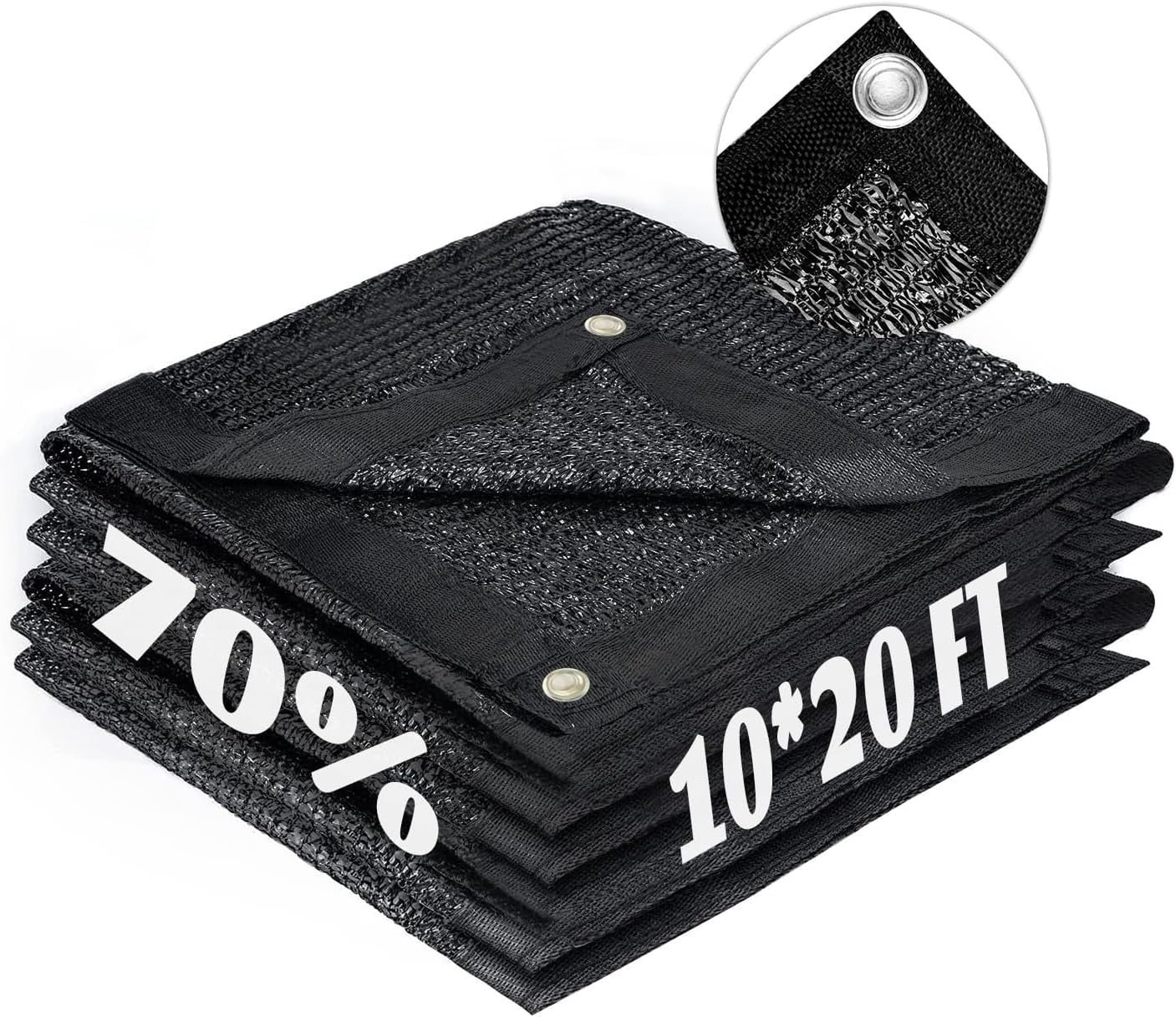10x20FT 70% Black Shade Cloth Sun Shade Net with Grommets Sunblock Net ...