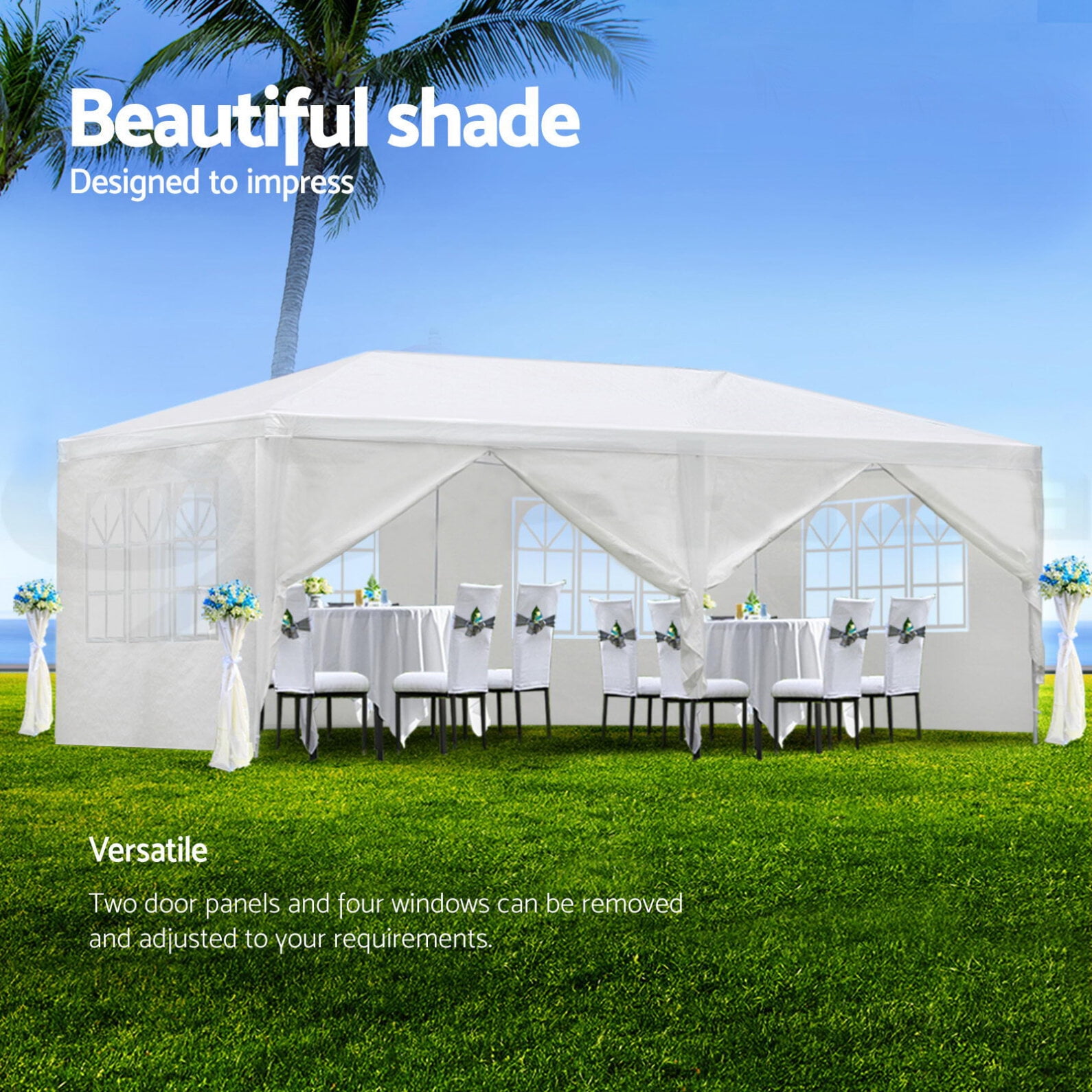 10x20FT Outdoor Gazebo Wedding Party Tent White Canopy Pavilion with 6 ...
