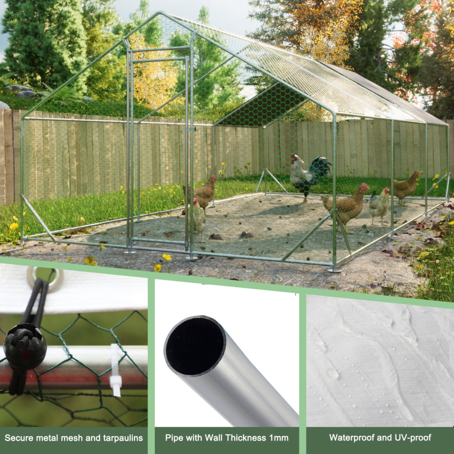 10x20ft Large Metal Chicken Coop Walk in Chicken Run Galvanized Wire ...