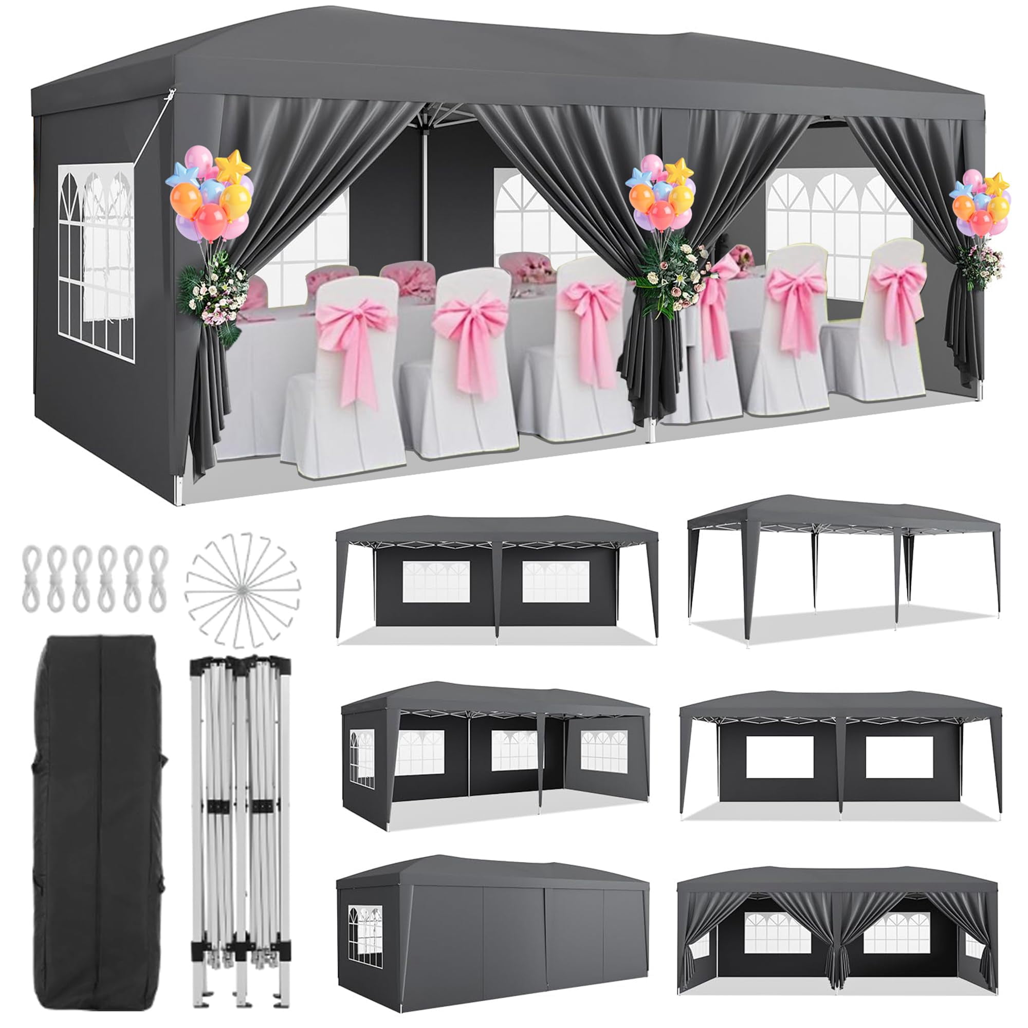 10x20ft Pop Up Canopy Tent, 6 Removable Sidewalls, Waterproof UV50 ...