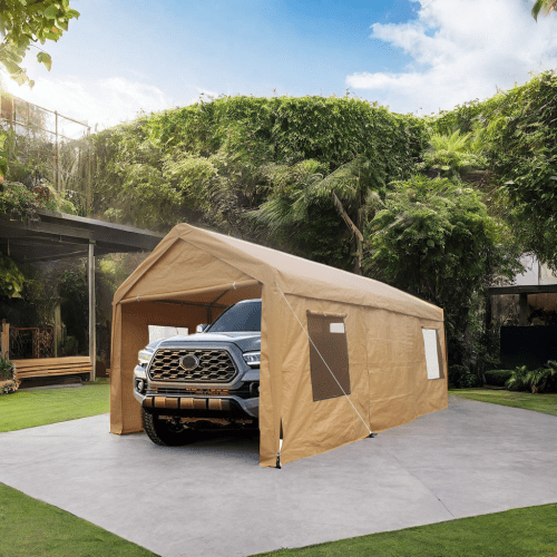 10x20ft carport portable garage with mesh windows and rolling doors ...