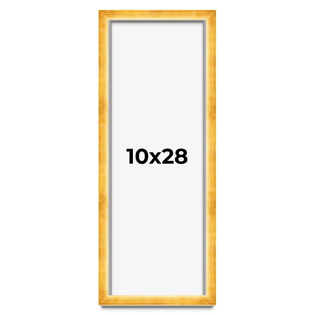 10x28 Shadow Box Frame Gold | 1.625 Inches Deep Real Wood Traditional ...