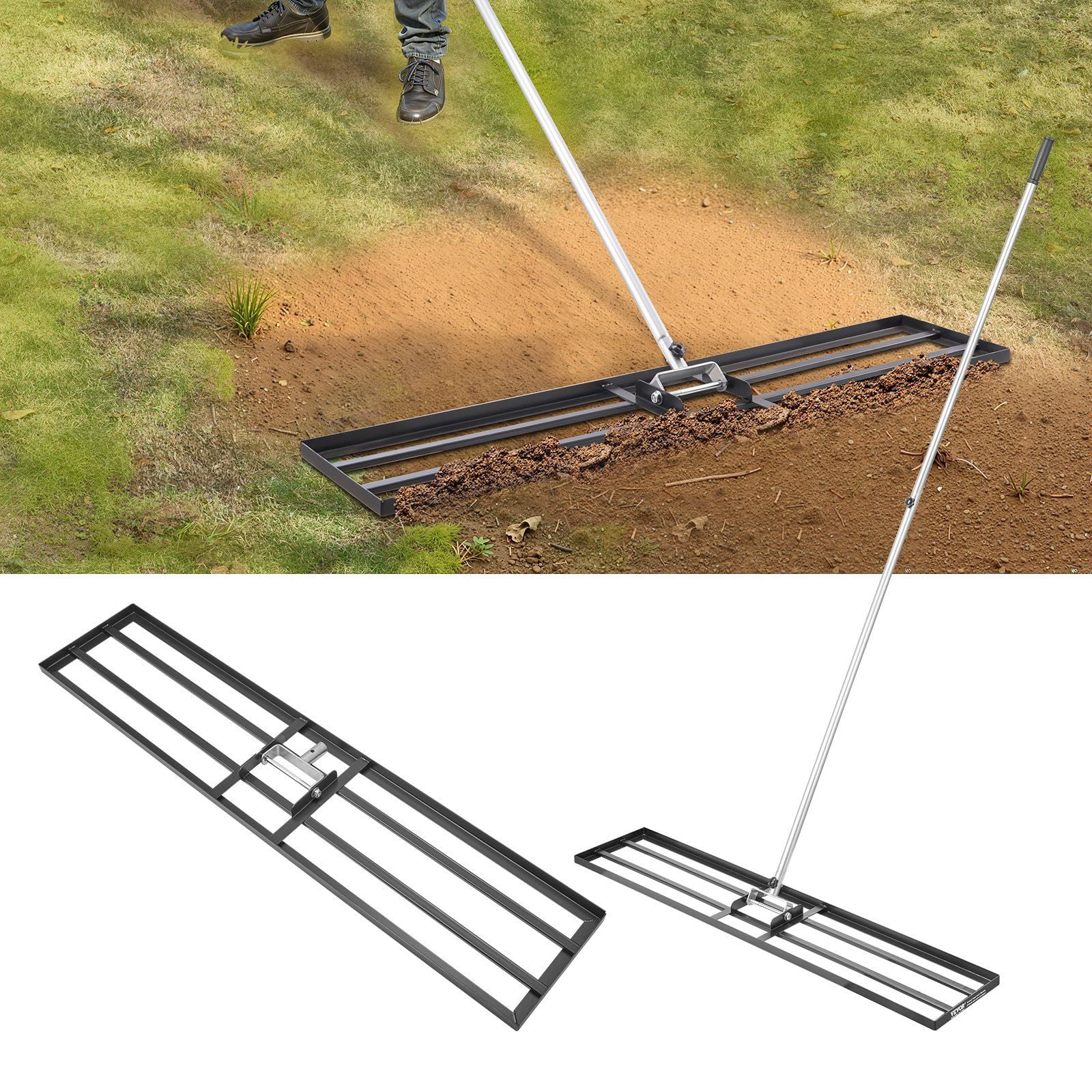 10x48in Lawn Leveling Rake with 83.9in Adjustable Handle, Heavy Duty ...