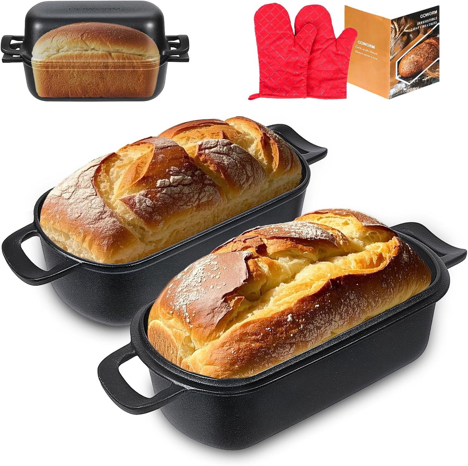 10x5 Cast Iron Loaf Pan with Lid - 2 in 1 Bread Pans for Baking ...
