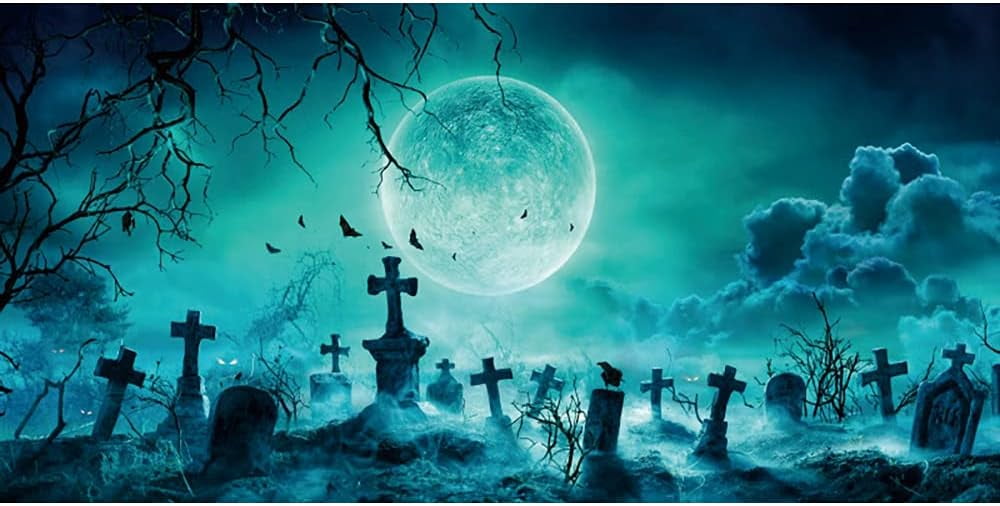 10x5ft Halloween Backdrop Photography Horror Full Moon Night Scary Tomb ...
