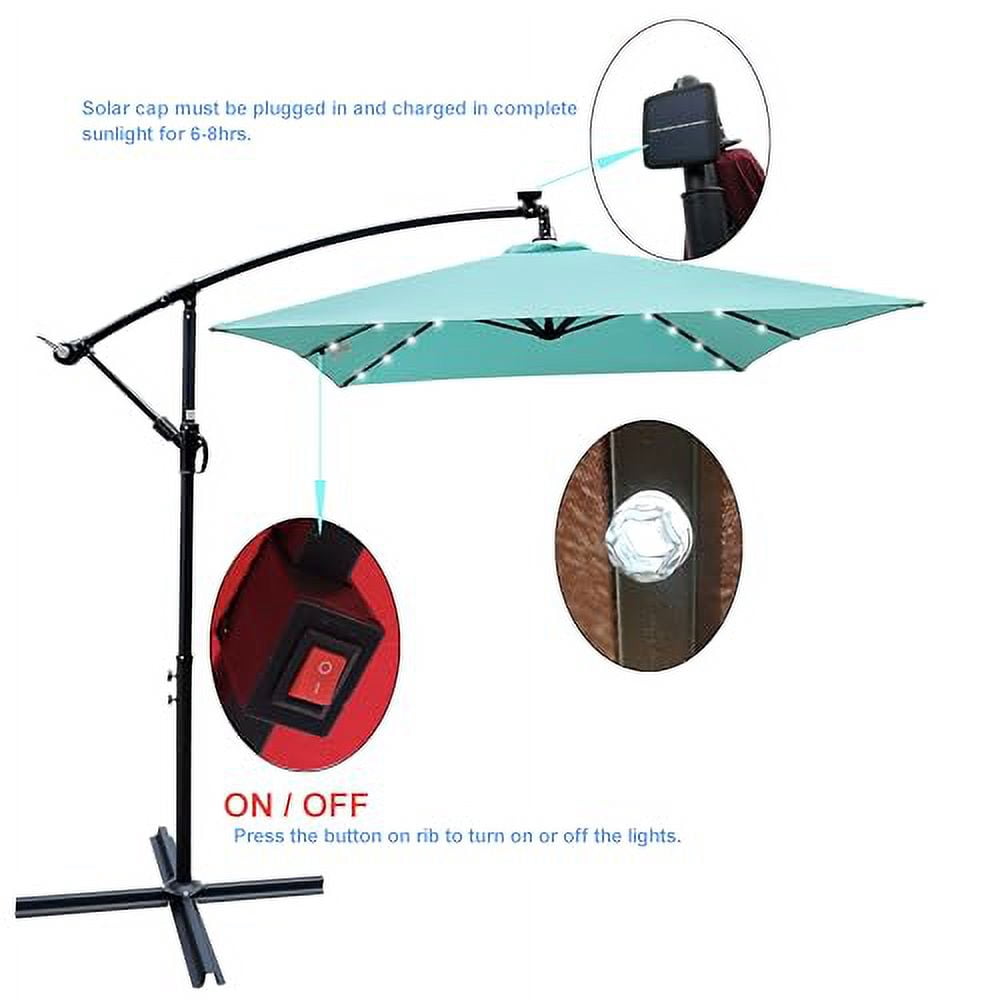 10x6.5 ft Solar LED Offset Hanging Patio Umbrella, Rectangle Market ...