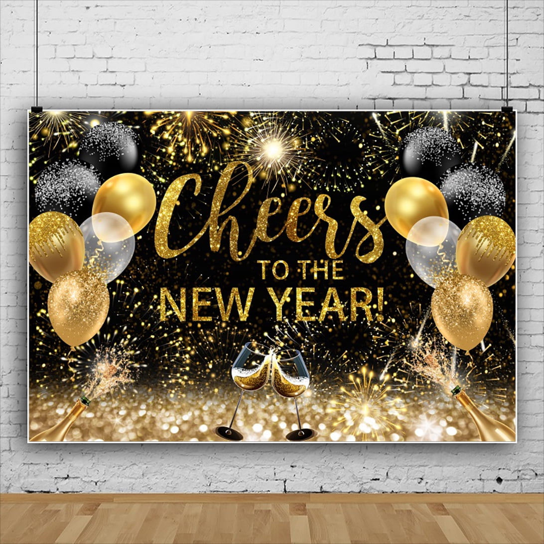 10x6.5ft Happy New Year Backdrop for Party Decorations 2024 Gold Shiny ...