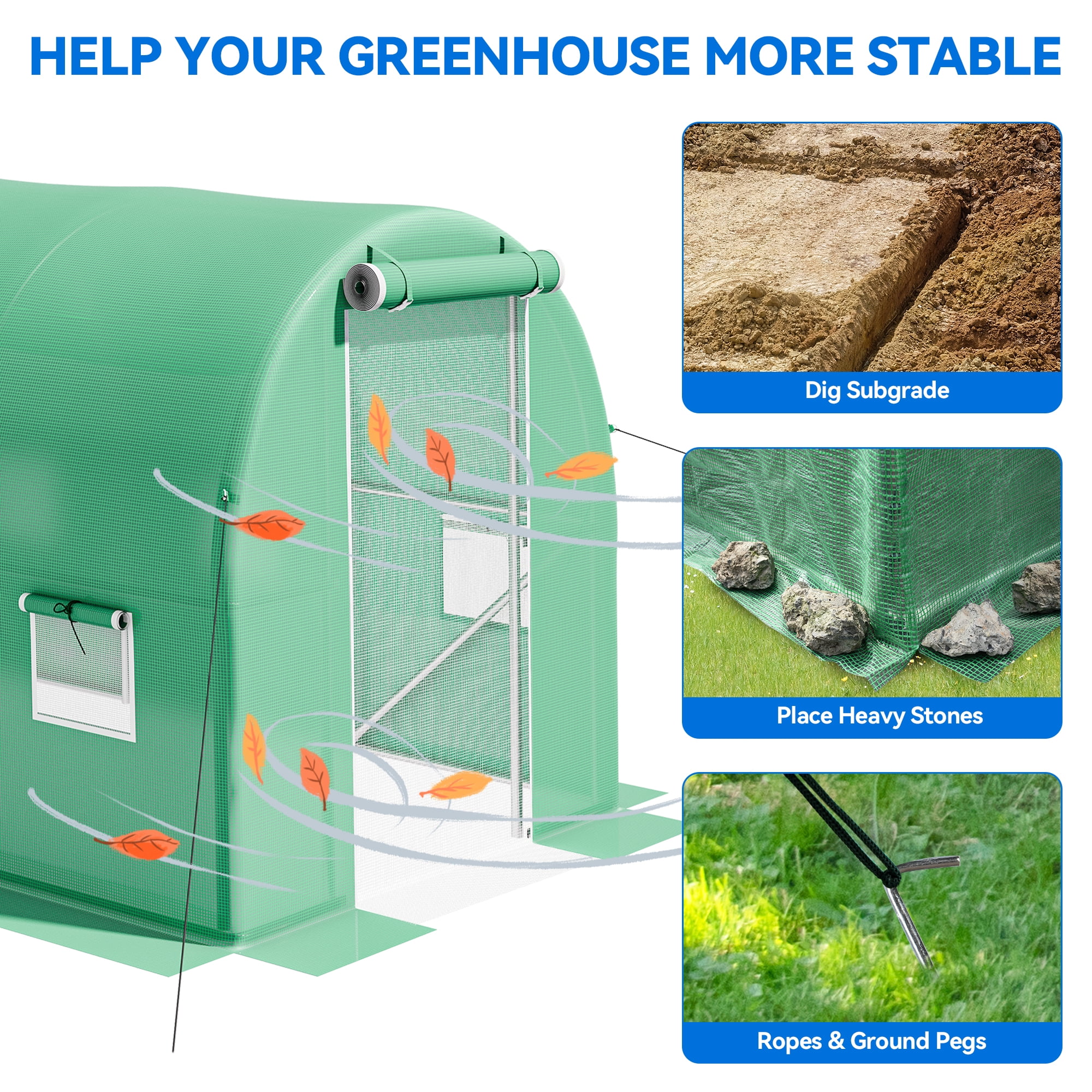 10x6.5x6.5ft Greenhouses Large Walk-in Green House Heavy Duty Tunnel ...