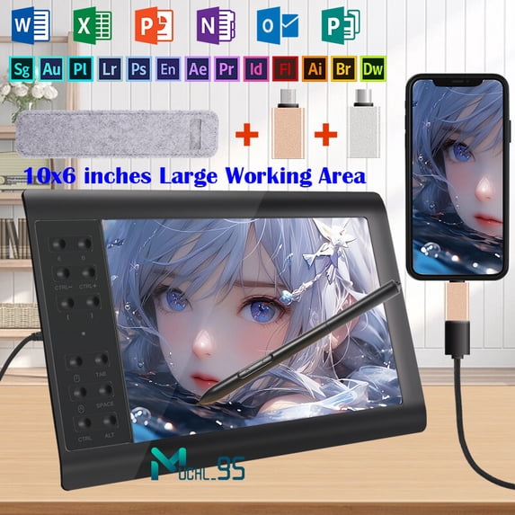 10x6"Digital Electronic Graphic Drawing Tablet with Battery-free Pen ...