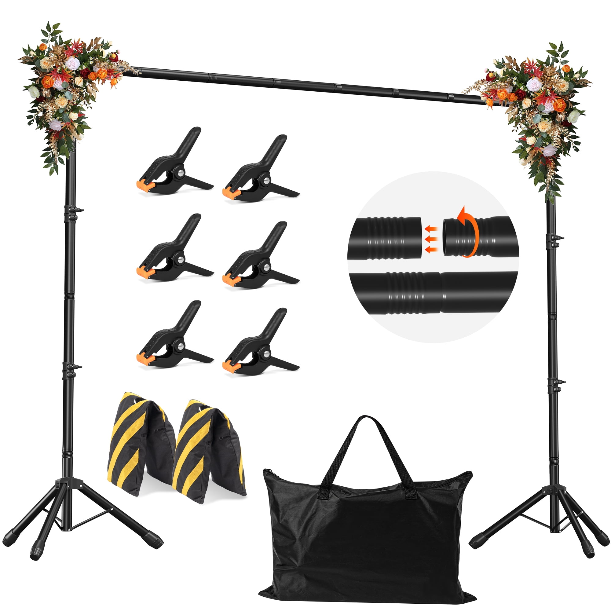10x7.5ft Adjustable Background Support Stand Photography Video Studio Backdrop Kit, 6 Backdrop ...