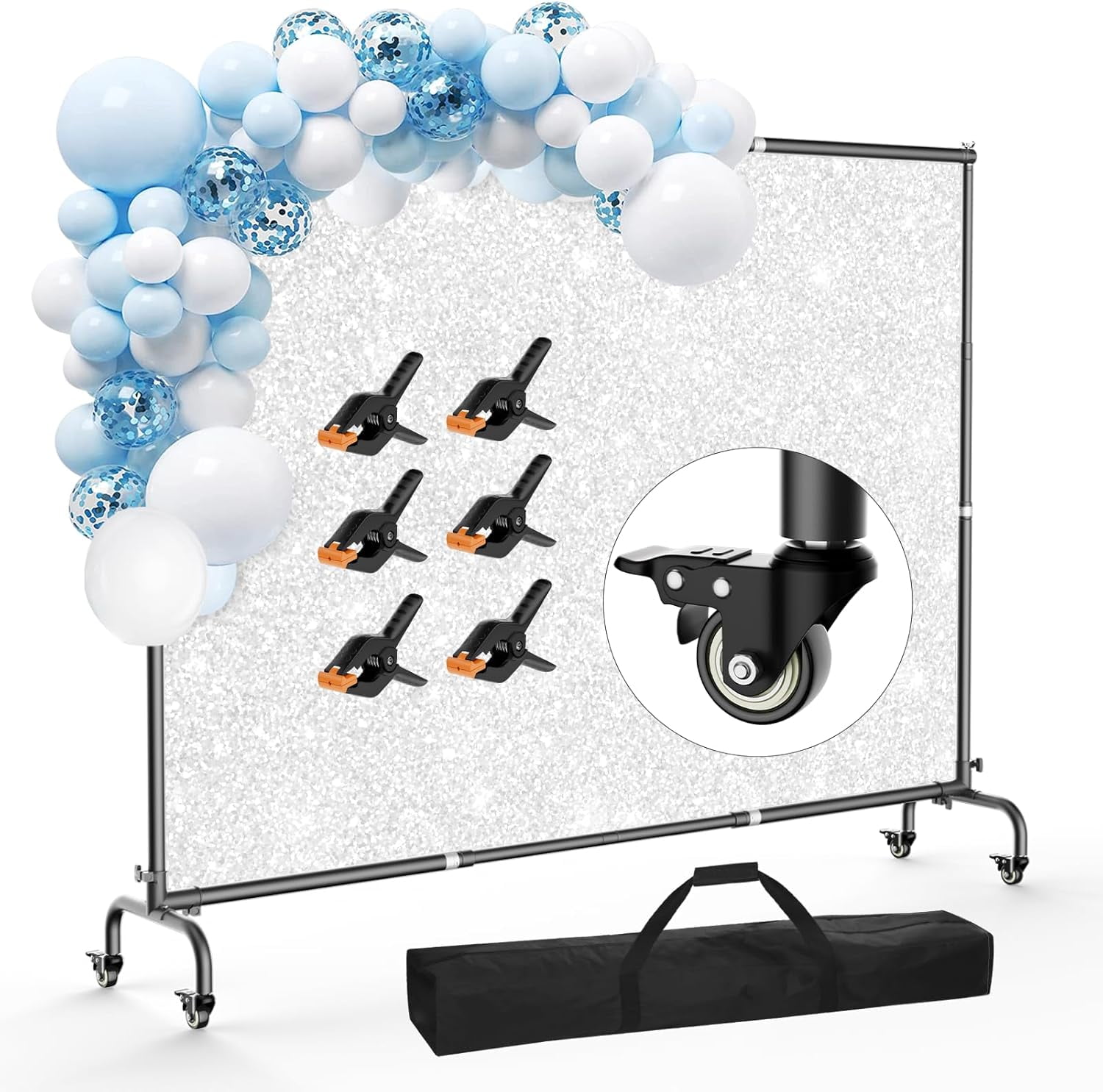 10x7.5ft Backdrop Stand with Wheels, Heavy Duty Back Drop Adjustable ...