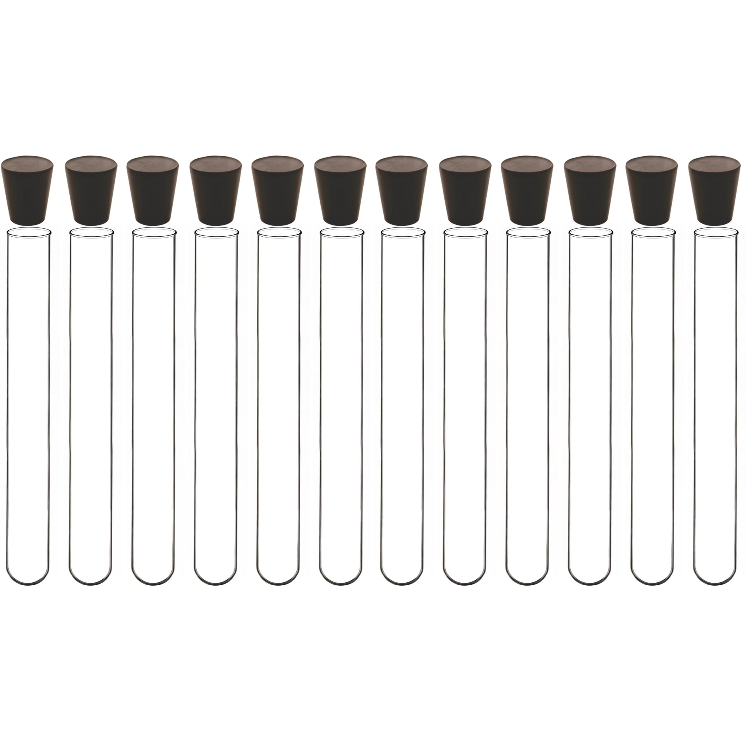 10x75mm Test Tubes, Borosilicate Glass, Round Btm, 5ml Vol, With Rubber ...
