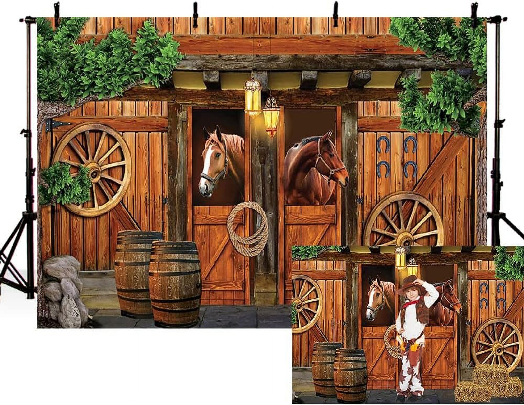 10x7ft One Wild West Stable Backdrop Texas Western Cowboy Horse in Barn ...