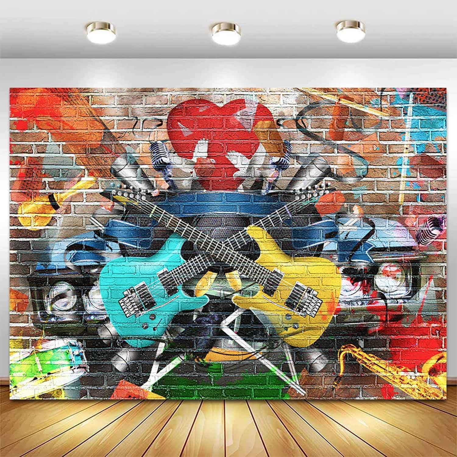 10x7ft Rock and Roll Guitar Backdrop Rock Star Party Decoration ...