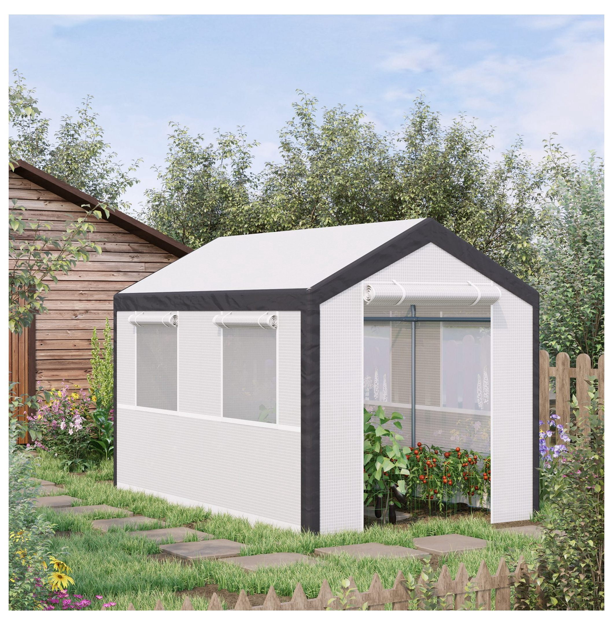 10x7x7 Greenhouse Walk-In Tunnel Garden Greenhouse with PE Cover, Steel ...