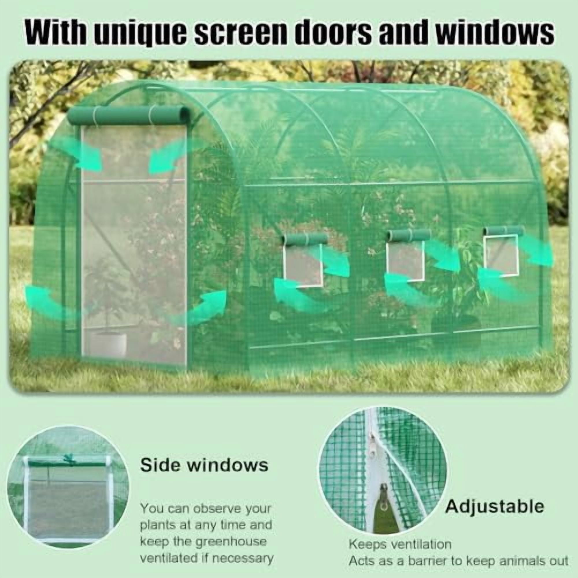 10x7x7 ft Greenhouse, Outdoor Walk-in GreenHouses with Screen Windows ...
