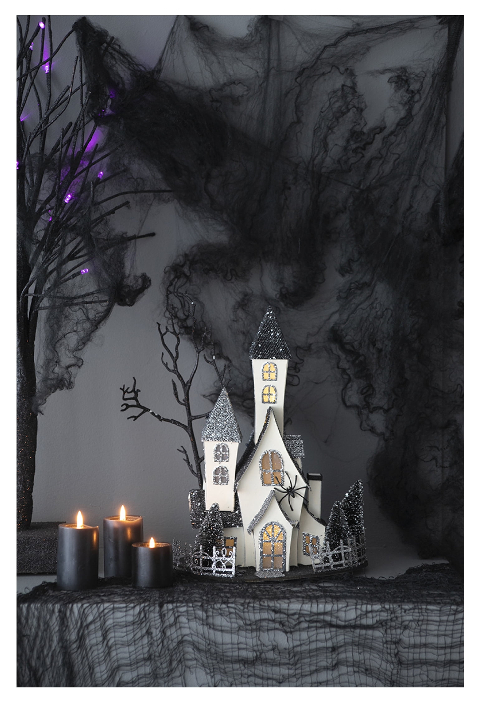 10x8.3x13.5" Cardboard Lighted Haunted House, Black & Beige Halloween ...