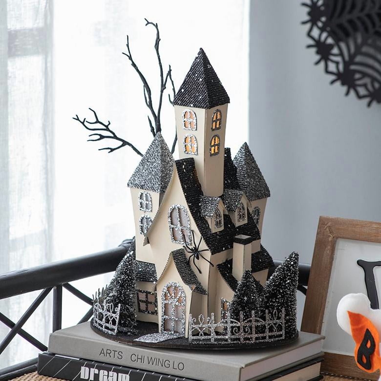 10x8.3x13.5" Cardboard Lighted Haunted House, Black Beige Tabletop ...