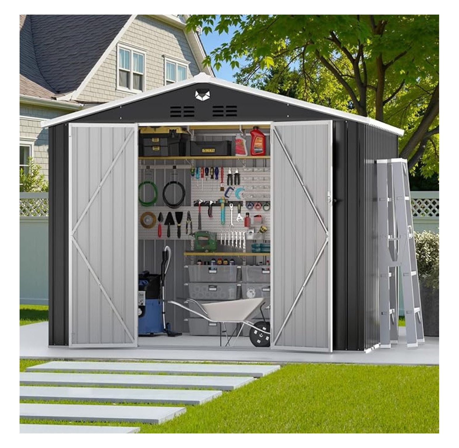 10x8 FT Metal Storage Shed - Outdoor Garden Shed w/ Lockable Doors ...