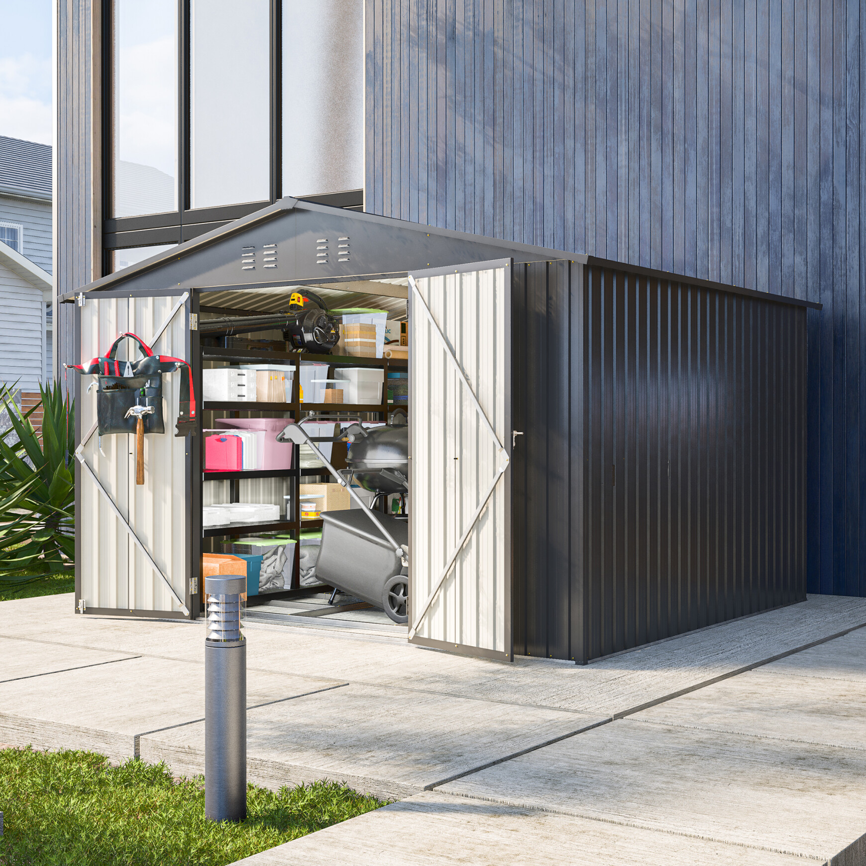 10x8 FT Outdoor Storage Shed, All Weather Metal Sheds with Lockable ...