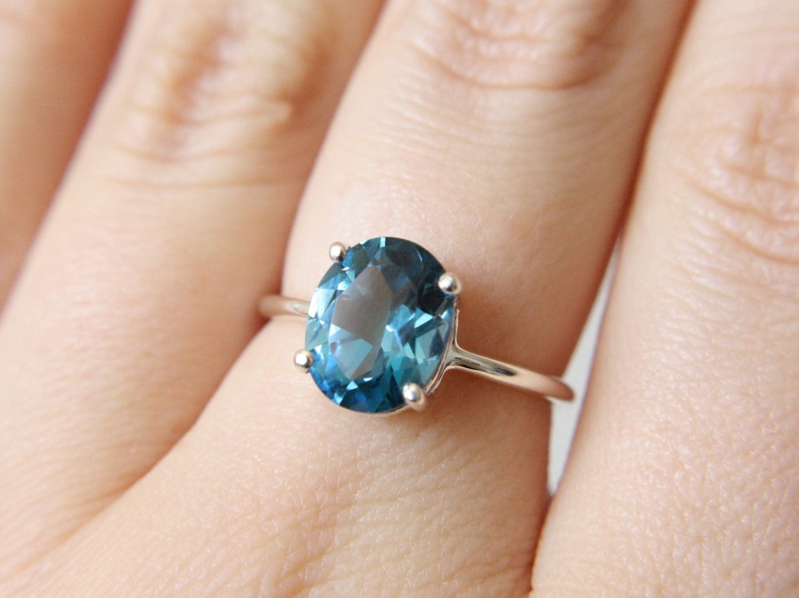 10x8 Oval London Blue Topaz Solitaire Ring, Faceted London Blue Topaz ...
