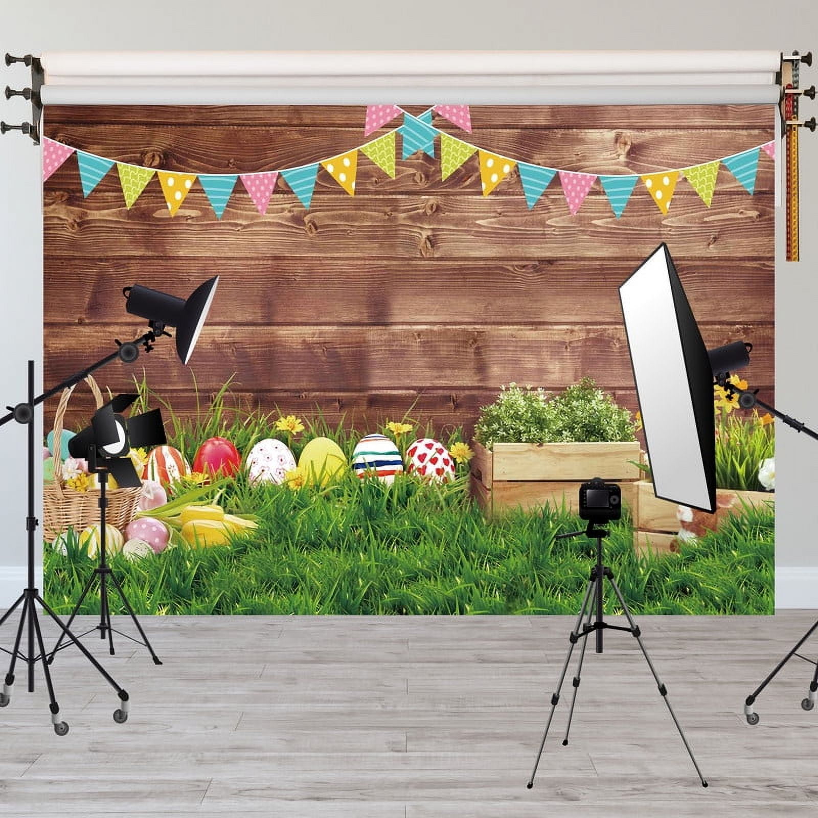10x8FT Polyester Spring Easter Photography Backdrop Rabbit Eggs Wooden ...