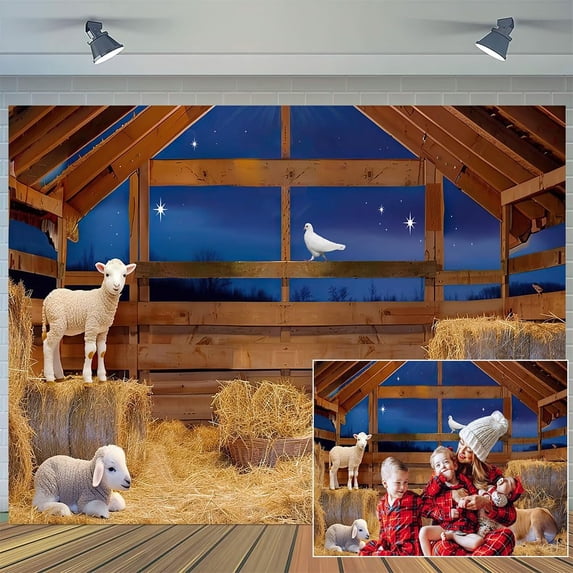 10x8ft Christmas Nativity Backdrop Nativity Stable Scene Backdrops Farm ...