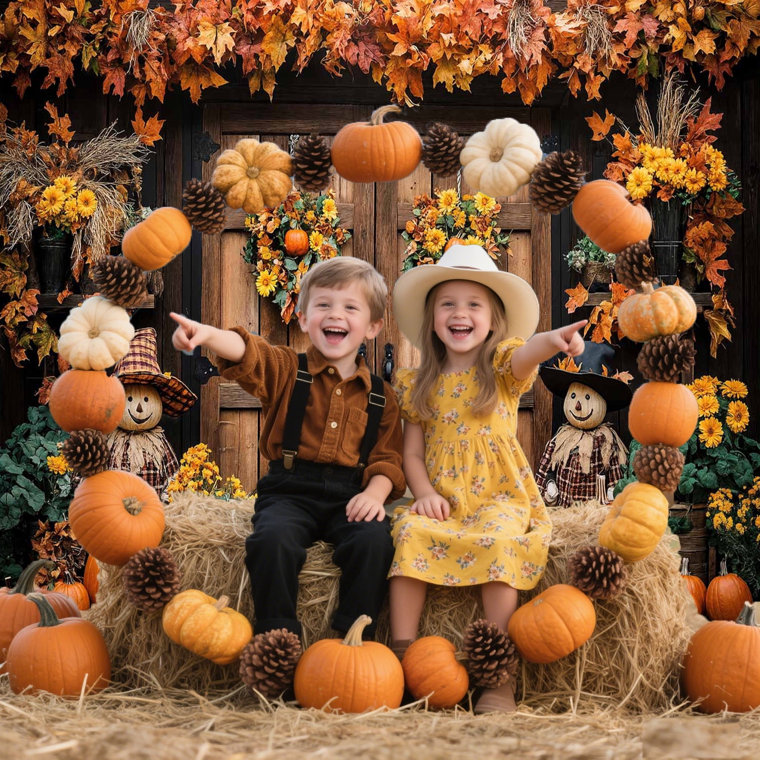 10x8ft Fall Backdrop with Pumpkin, Barn Door & Maple Leaves ...