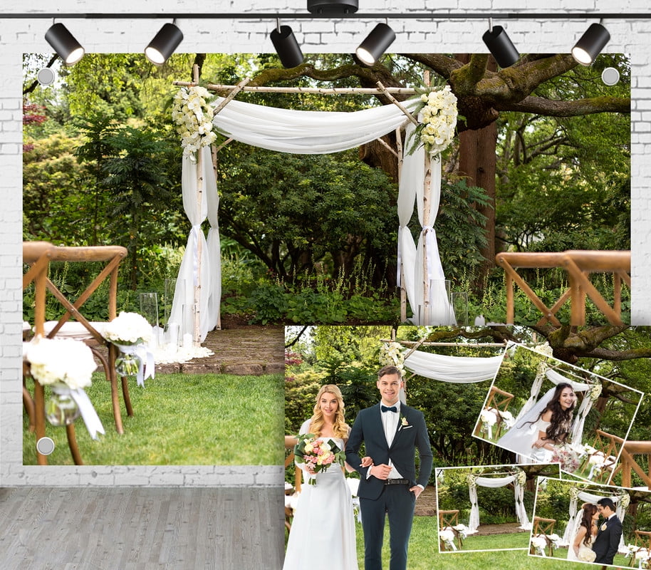 10x8ft Forest Outdoor Wedding Backdrop,White Gauze Wooden Arch Green ...