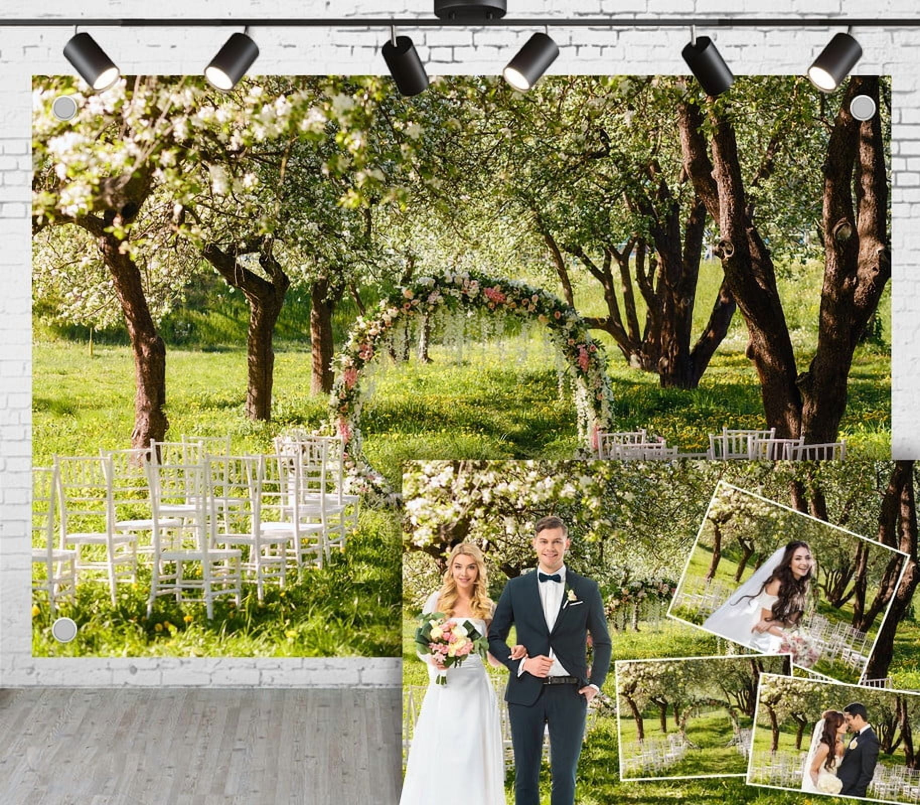 10x8ft Forest Wedding Backdrop,Flower Arch Chair Garden Forest ...