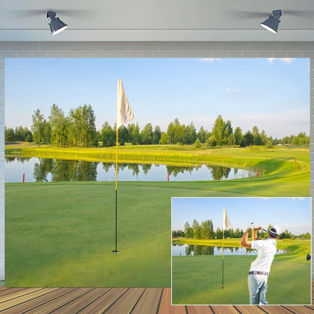 10x8ft Golf Course Backdrop Golf Flag Green Mountain Forest Trees Grass ...