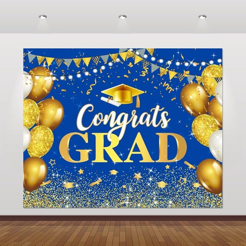 10x8ft Graduation Backdrop 2025 Congrats Grad Background Blue and Gold ...