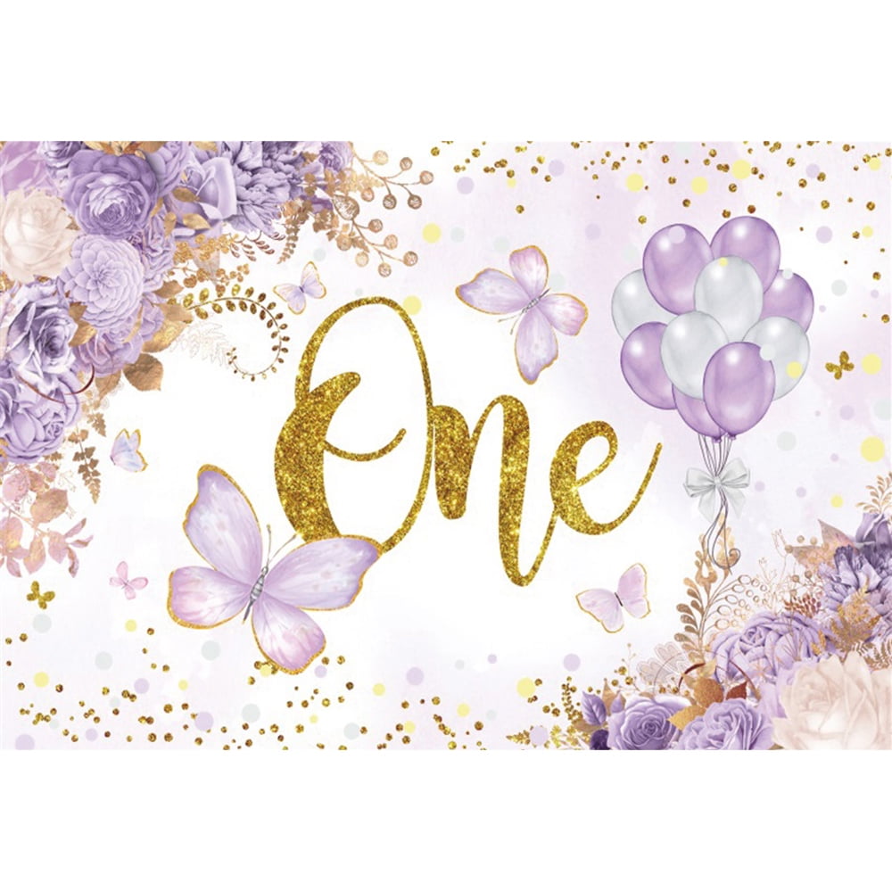 10x8ft Happy 1st Birthday Backdrop for Girl,Purple Flowers Butterfly ...