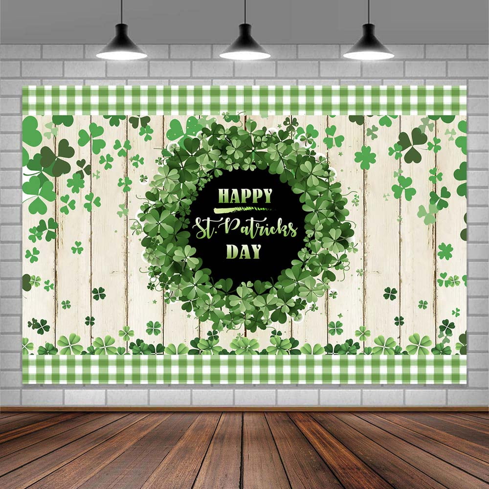 10x8ft Happy St. Patrick's Day Backdrop, Wood Spring Green Lucky Clover ...