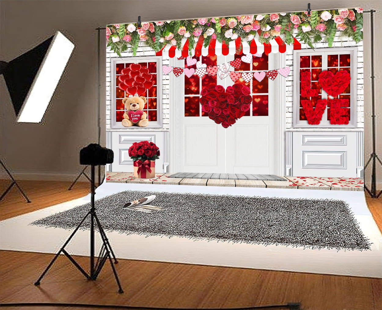 10x8ft Happy Valentine's Day Backdrop, Red Rose Flowers Love Hearts ...