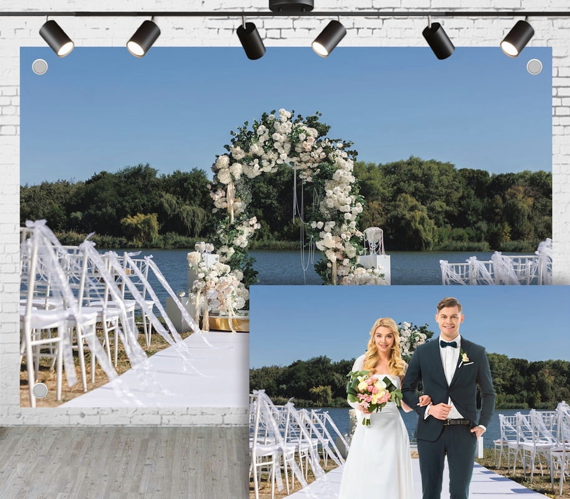 10x8ft Lakeside Forest Wedding Photoshoot Backdrop White Flower Green ...