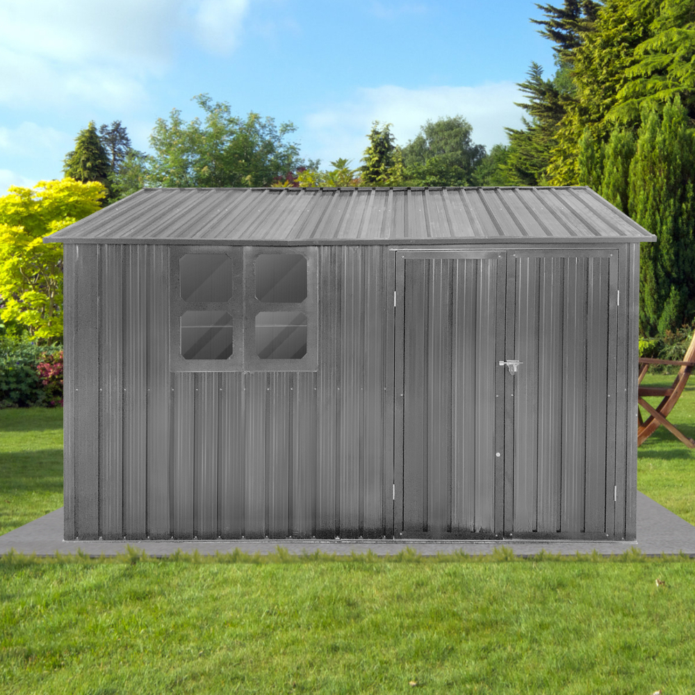 10x8ft Metal Garden Shed Weatherproof Outdoor Storage with Window ...