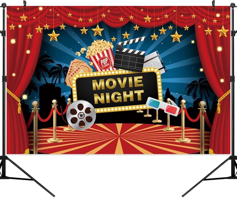 10x8ft Movie Night Backdrop, Party Movie Theme Now Showing Red Carpet ...