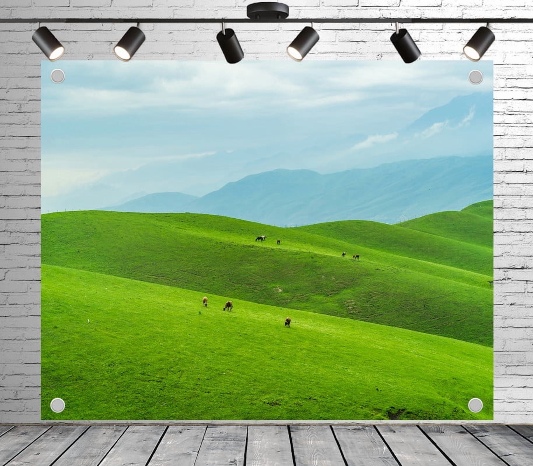 10x8ft Outdoor Background Green Rolling Hills Grazing Animals Misty ...