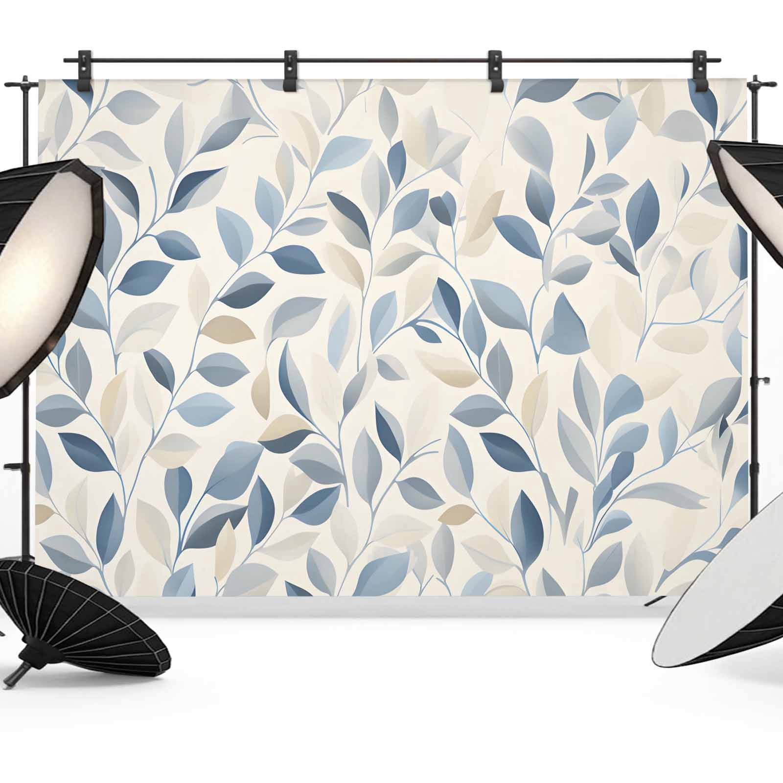 10x8ft Photo Backdrop, Blue Botanical Soft Polyester Backdrop Curtains ...