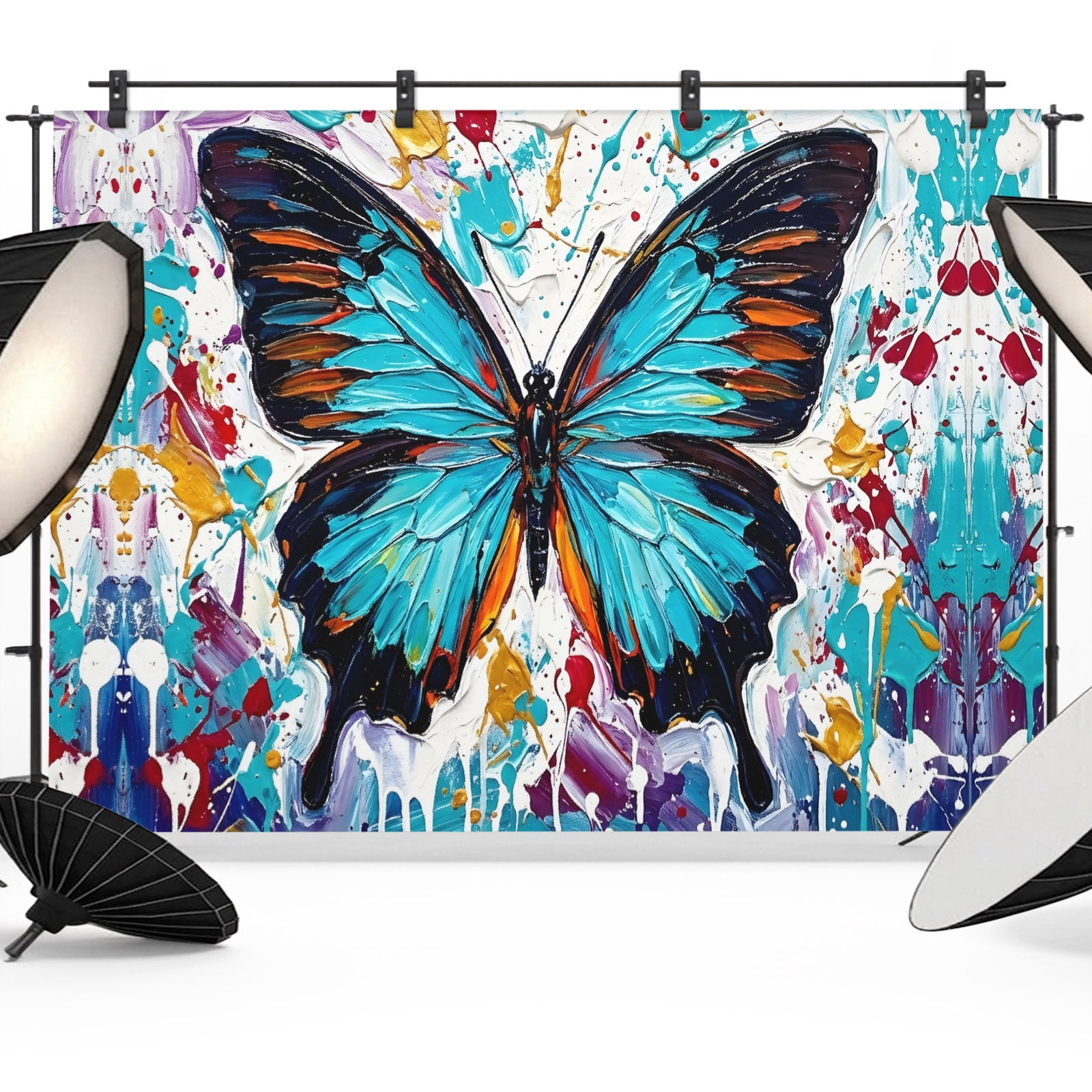 10x8ft Photo Backdrop, Blue Butterfly Soft Polyester Backdrop Curtains ...