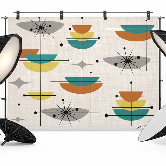 10x8ft Photo Backdrop, Boho Teal Yellow Orange Grey Soft Polyester ...