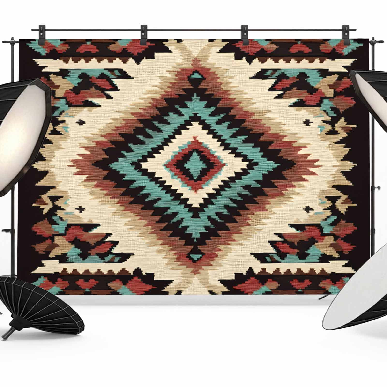 10x8ft Photo Backdrop, Brown Teal Red Boho Soft Polyester Backdrop ...