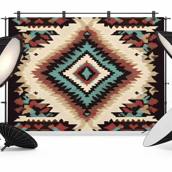 10x8ft Photo Backdrop, Brown Teal Red Boho Soft Polyester Backdrop ...