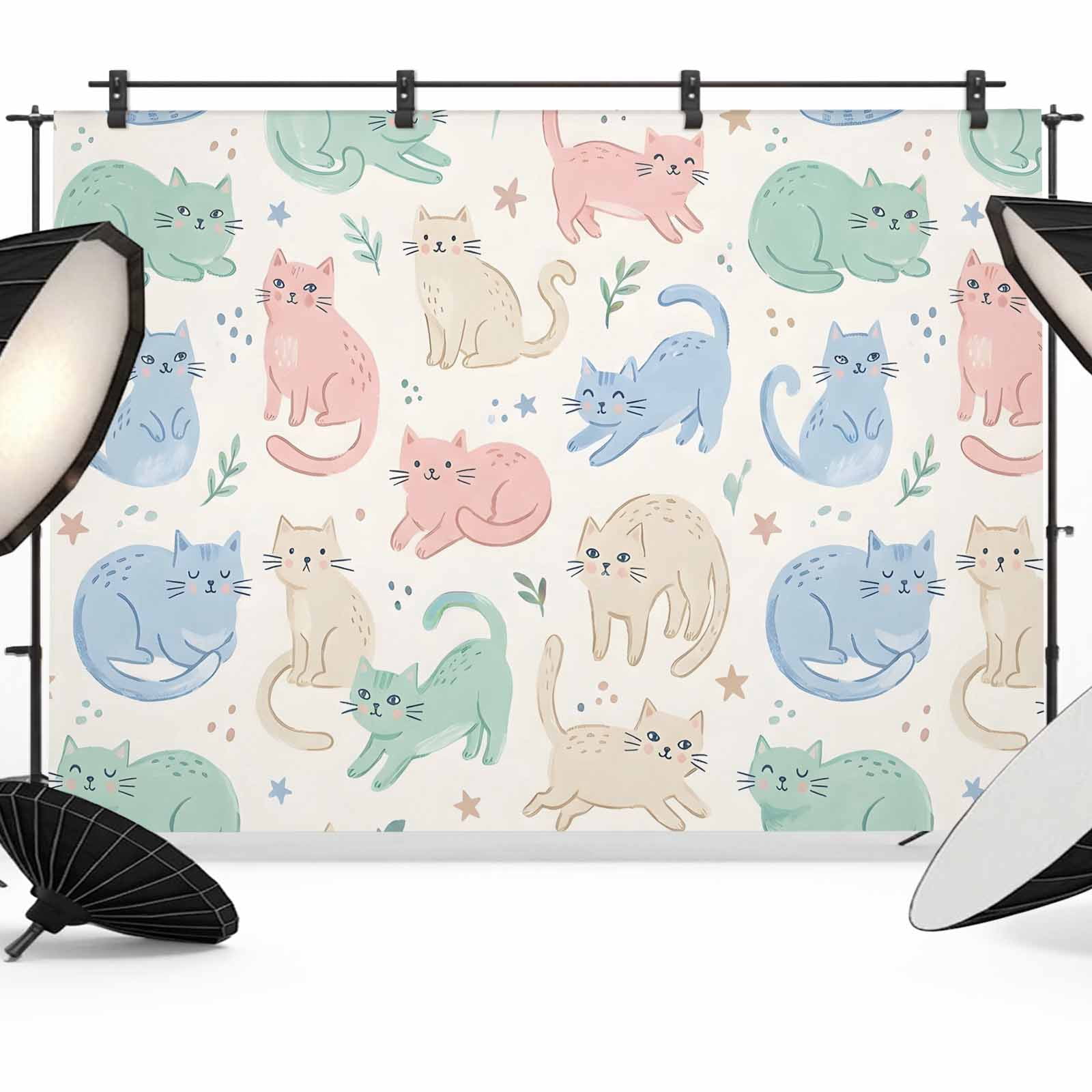 10x8ft Photo Backdrop, Cartoon Cats Soft Polyester Backdrop Curtains ...