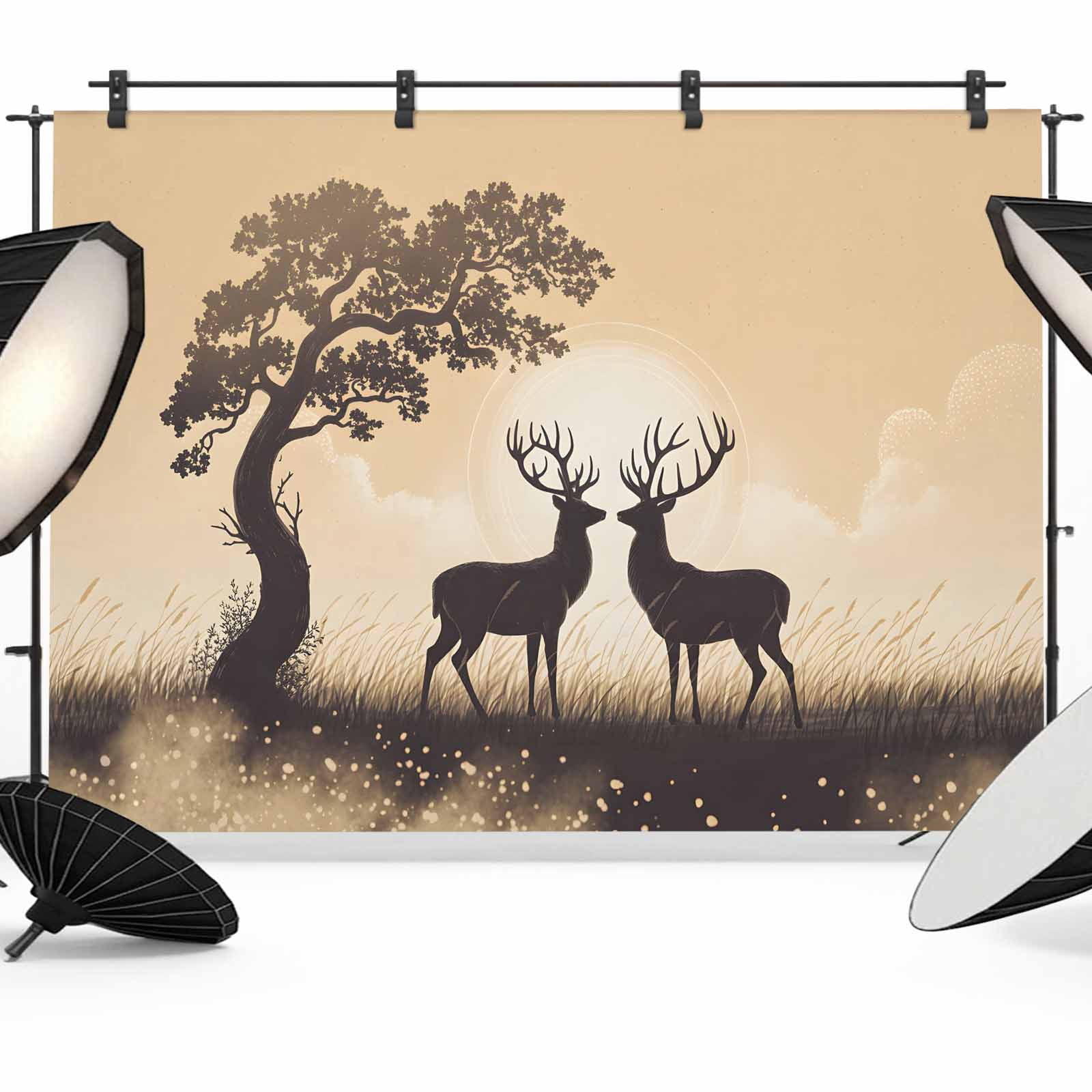 10x8ft Photo Backdrop, Elk Silhouette Soft Polyester Backdrop Curtains ...