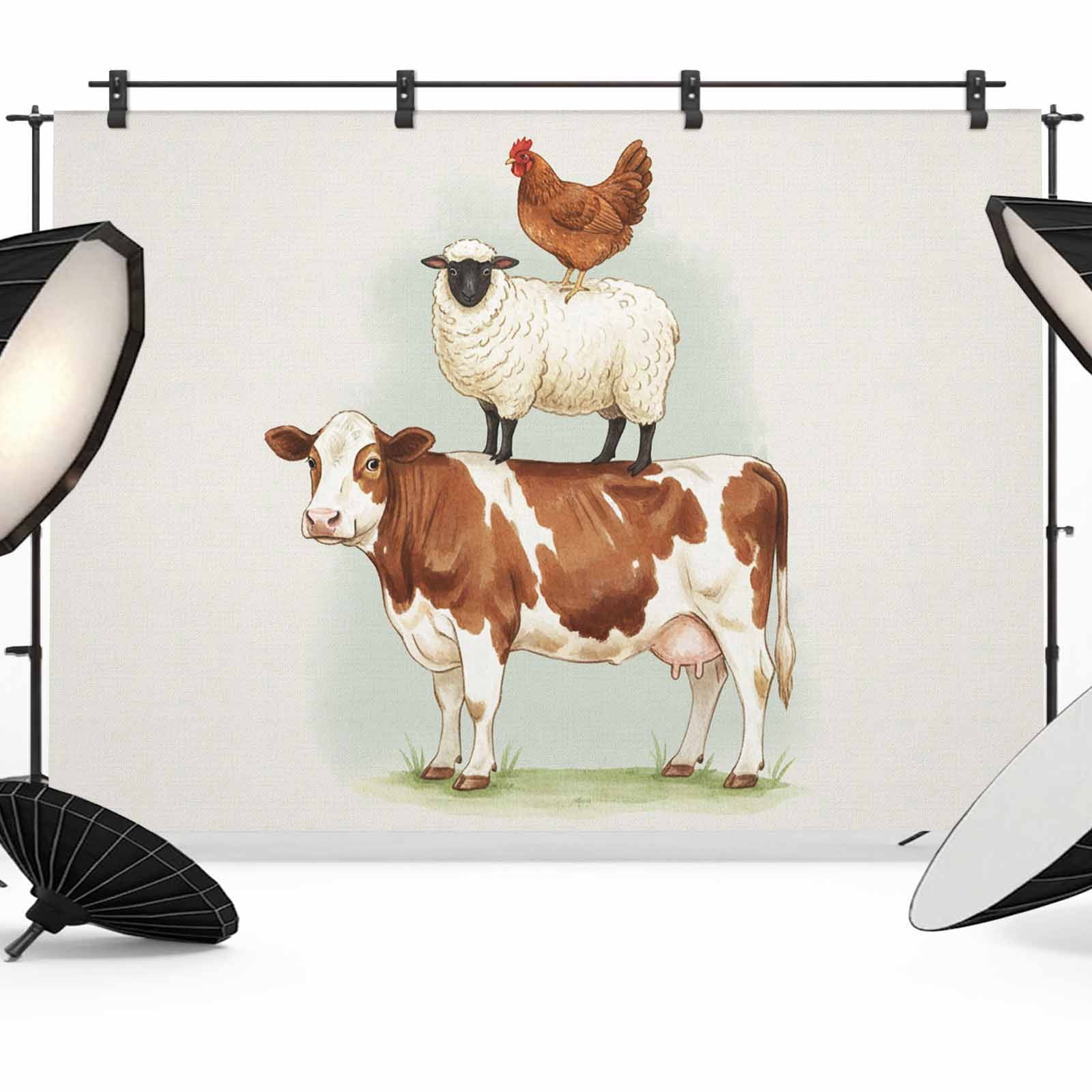 10x8ft Photo Backdrop, FFarmhouse Animals Soft Polyester Backdrop ...