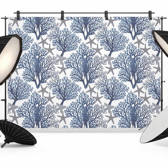 10x8ft Photo Backdrop, Navy Blue Coral Coastal Soft Polyester Backdrop ...
