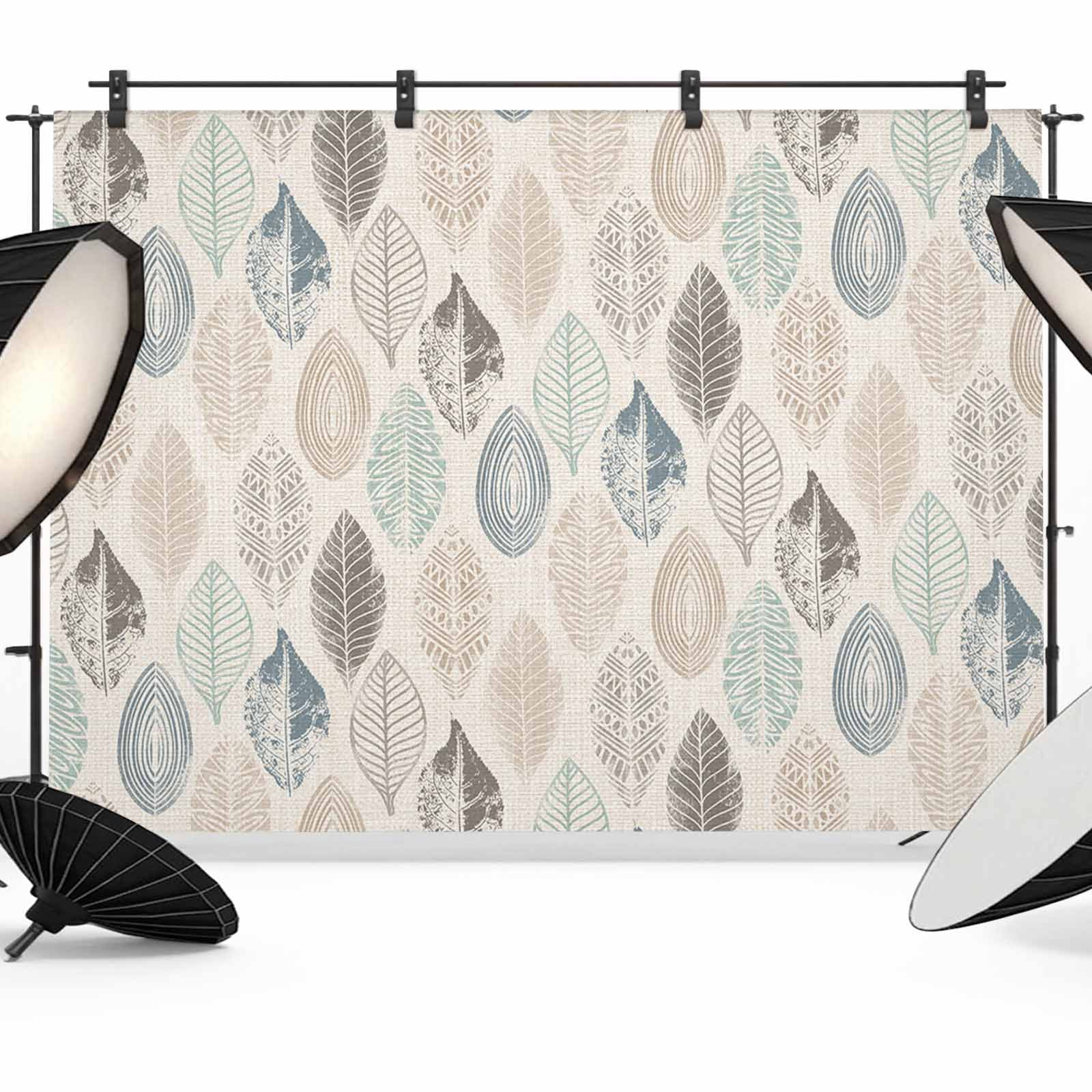 10x8ft Photo Backdrop, Teal Beige Tropical Leaves Soft Polyester ...
